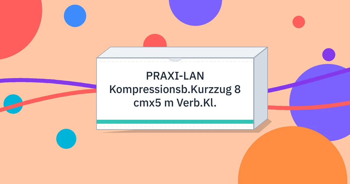 Symbolbild: Packung mit der Aufschrift PRAXI-LAN Kompressionsb.Kurzzug 8 cmx5 m Verb.Kl. (PZN 12826923) – Verfügbarkeit und Bezug in Apotheken in Frankfurt am Main