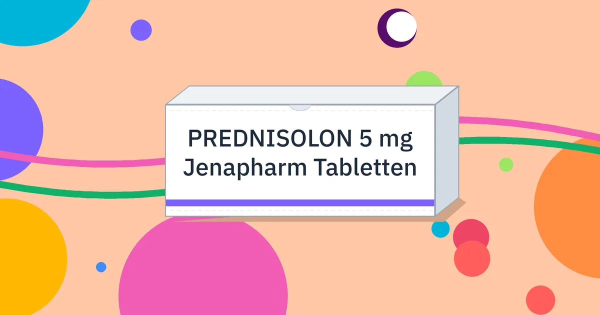 Symbolbild: Packung mit der Aufschrift PREDNISOLON 5 mg Jenapharm Tabletten (PZN 04022412) – Verfügbarkeit und Bezug in Apotheken in Frankfurt am Main