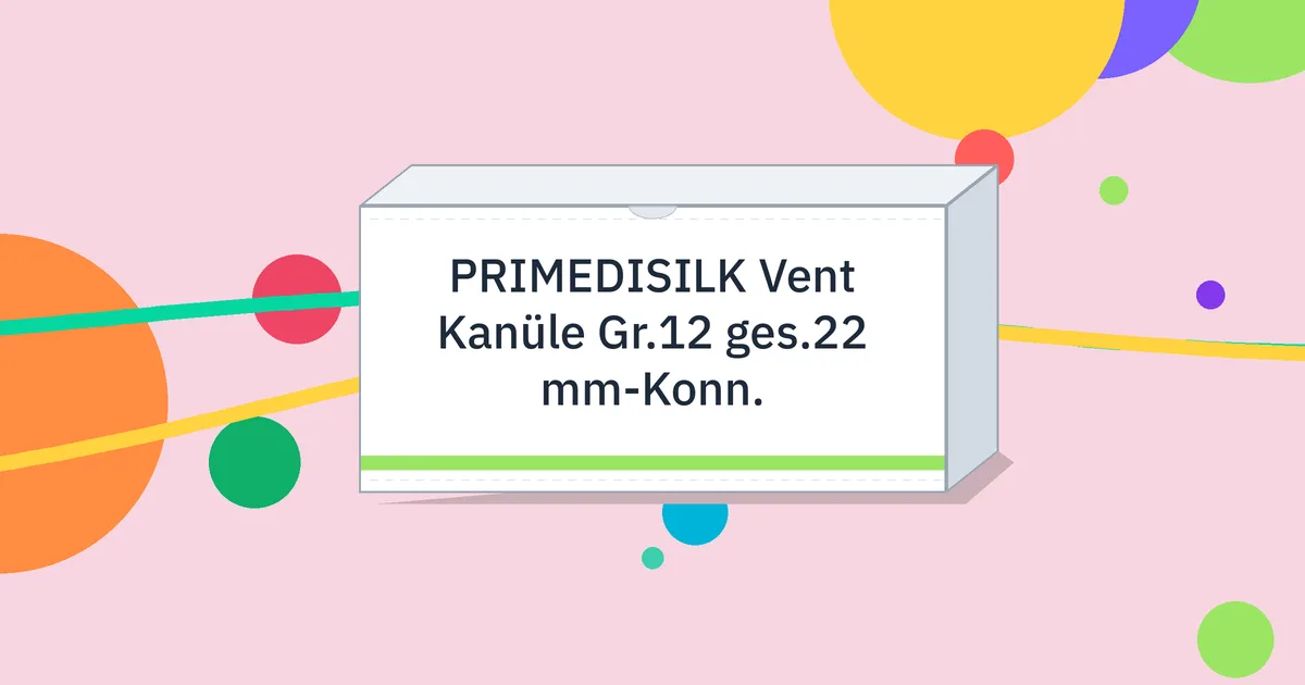 Symbolbild: Packung mit der Aufschrift PRIMEDISILK Vent Kanüle Gr.12 ges.22 mm-Konn. (PZN 10355804) – Verfügbarkeit und Bezug in Apotheken in Frankfurt am Main
