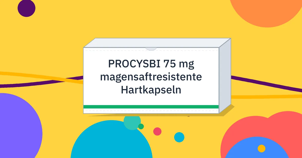 Symbolbild: Packung mit der Aufschrift PROCYSBI 75 mg magensaftresistente Hartkapseln (PZN 18900419) – Verfügbarkeit und Bezug in Apotheken in Frankfurt am Main