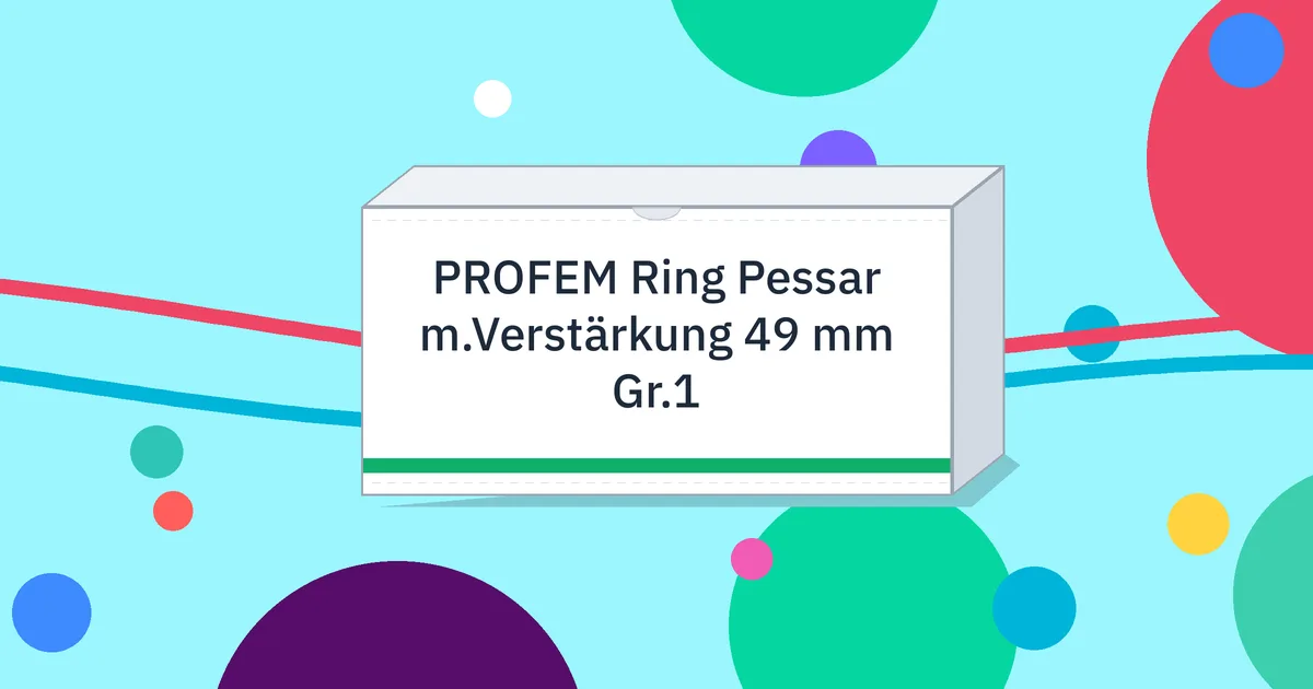 Symbolbild: Packung mit der Aufschrift PROFEM Ring Pessar m.Verstärkung 49 mm Gr.1 (PZN 11672406) – Verfügbarkeit und Bezug in Apotheken in Frankfurt am Main