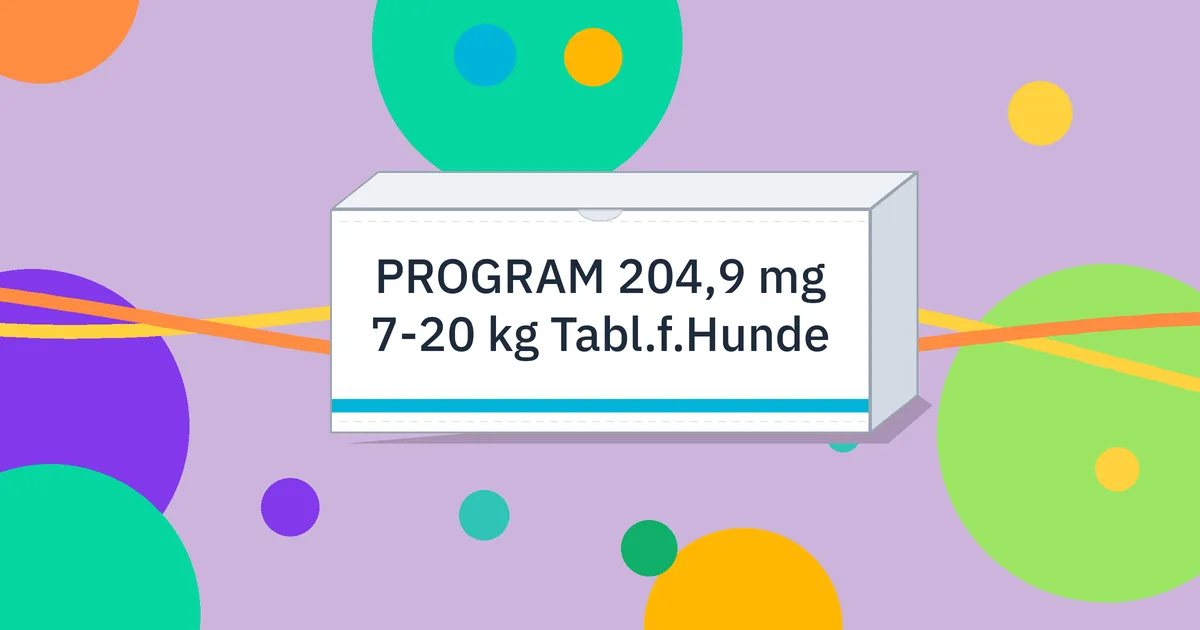 Symbolbild: Packung mit der Aufschrift PROGRAM 204,9 mg 7-20 kg Tabl.f.Hunde (PZN 01422200) – Verfügbarkeit und Bezug in Apotheken in Frankfurt am Main