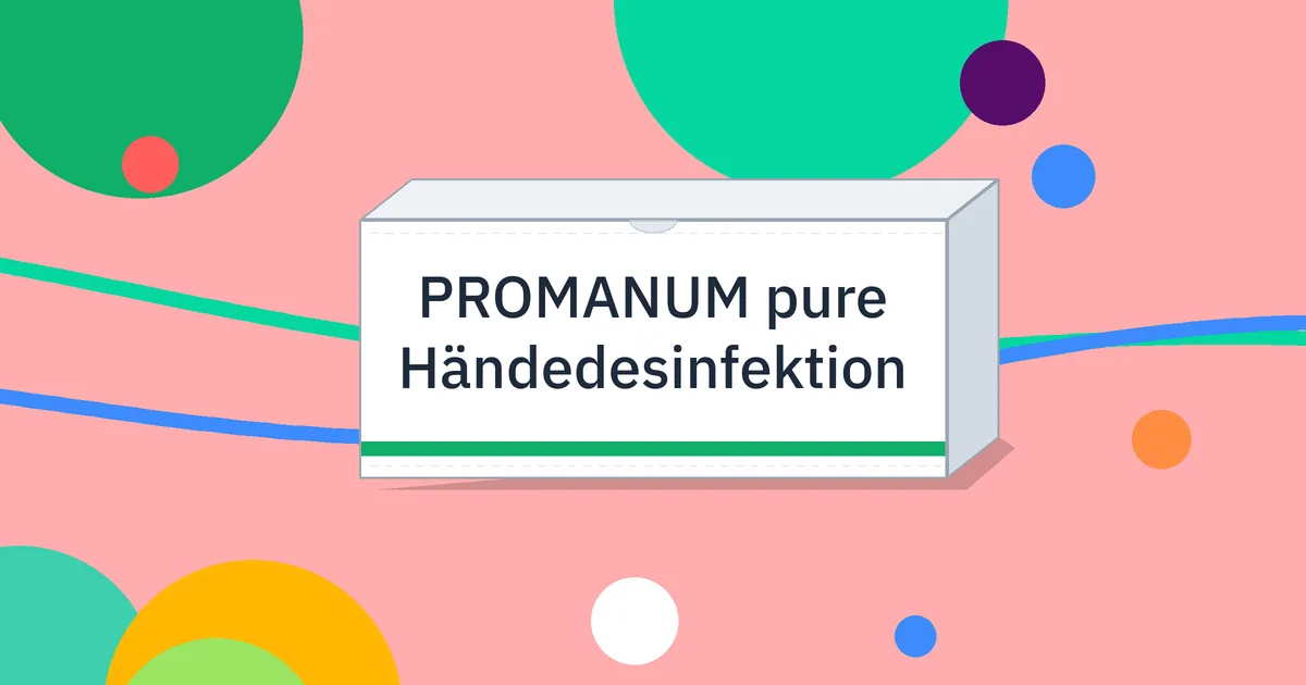 Symbolbild: Packung mit der Aufschrift PROMANUM pure Händedesinfektion (PZN 08816008) – Verfügbarkeit und Bezug in Apotheken in Frankfurt am Main