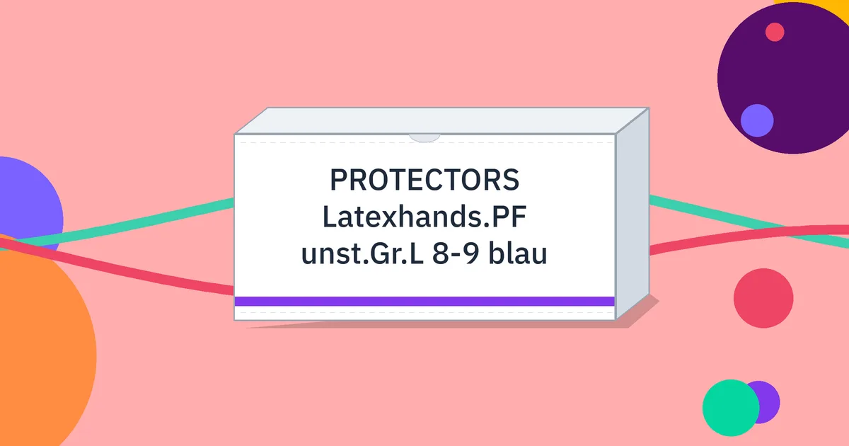 Symbolbild: Packung mit der Aufschrift PROTECTORS Latexhands.PF unst.Gr.L 8-9 blau (PZN 04683711) – Verfügbarkeit und Bezug in Apotheken in Frankfurt am Main