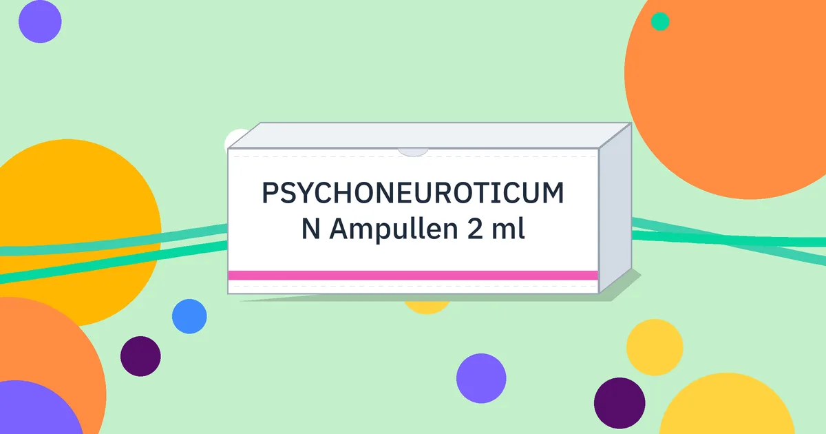 Symbolbild: Packung mit der Aufschrift PSYCHONEUROTICUM N Ampullen 2 ml (PZN 01715445) – Verfügbarkeit und Bezug in Apotheken in Frankfurt am Main