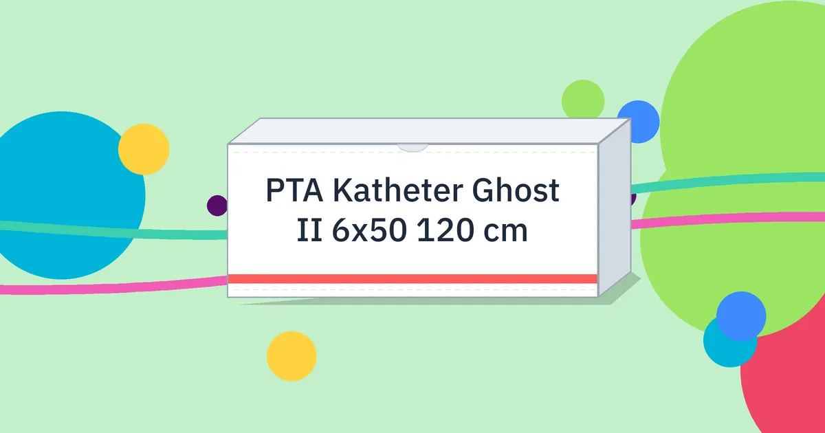 Symbolbild: Packung mit der Aufschrift PTA Katheter Ghost II 6x50 120 cm (PZN 00106879) – Verfügbarkeit und Bezug in Apotheken in Frankfurt am Main
