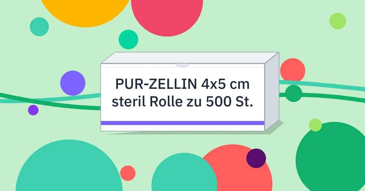 Symbolbild: Packung mit der Aufschrift PUR-ZELLIN 4x5 cm steril Rolle zu 500 St. (PZN 10135327) – Verfügbarkeit und Bezug in Apotheken in Frankfurt am Main