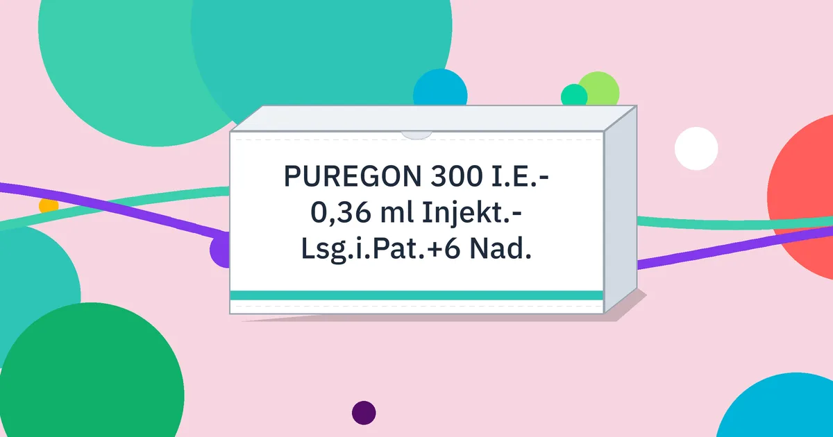 Symbolbild: Packung mit der Aufschrift PUREGON 300 I.E.-0,36 ml Injekt.-Lsg.i.Pat.+6 Nad. (PZN 01768016) – Verfügbarkeit und Bezug in Apotheken in Frankfurt am Main