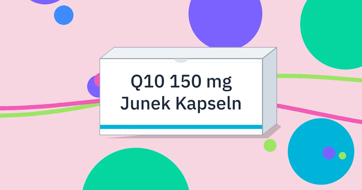 Symbolbild: Packung mit der Aufschrift Q10 150 mg Junek Kapseln (PZN 09720629) – Verfügbarkeit und Bezug in Apotheken in Frankfurt am Main