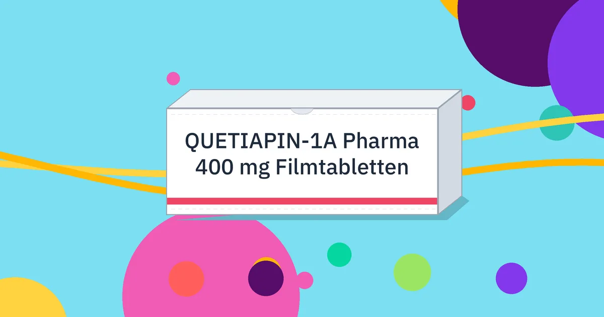 Symbolbild: Packung mit der Aufschrift QUETIAPIN-1A Pharma 400 mg Filmtabletten (PZN 09494995) – Verfügbarkeit und Bezug in Apotheken in Frankfurt am Main