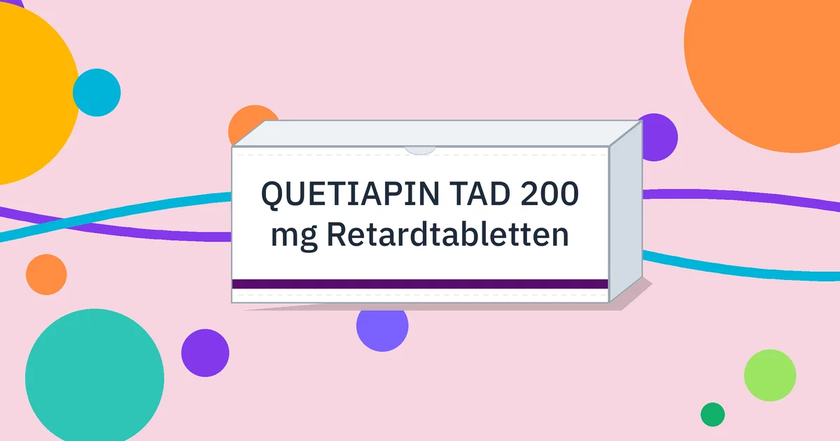 Symbolbild: Packung mit der Aufschrift QUETIAPIN TAD 200 mg Retardtabletten (PZN 13513669) – Verfügbarkeit und Bezug in Apotheken in Frankfurt am Main