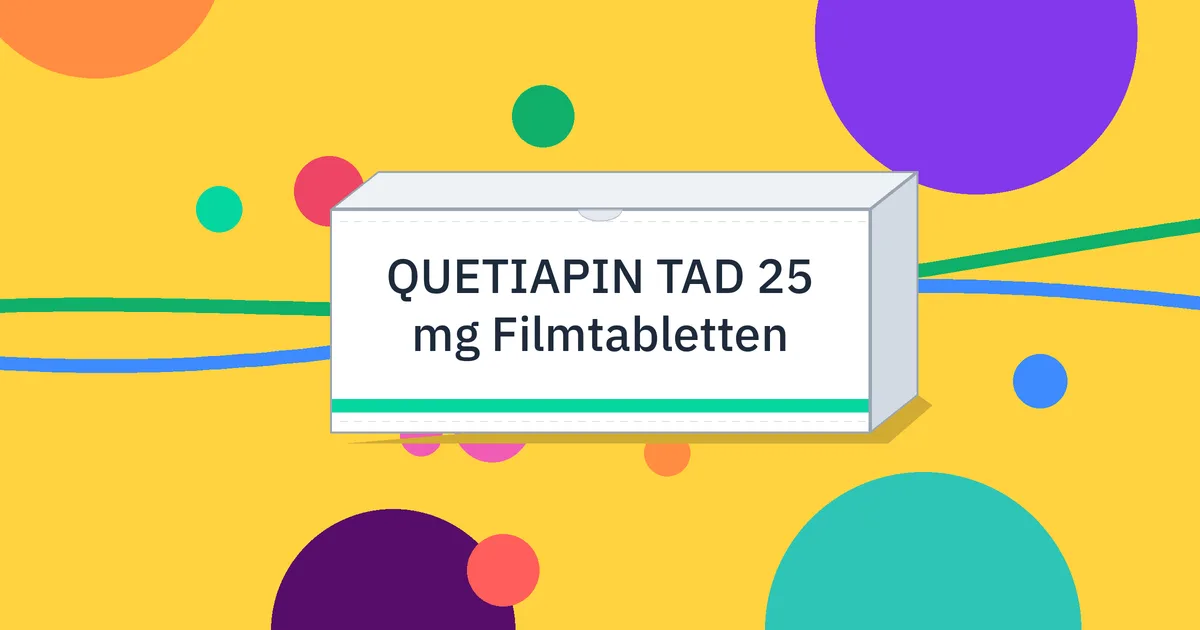 Symbolbild: Packung mit der Aufschrift QUETIAPIN TAD 25 mg Filmtabletten (PZN 13815784) – Verfügbarkeit und Bezug in Apotheken in Frankfurt am Main