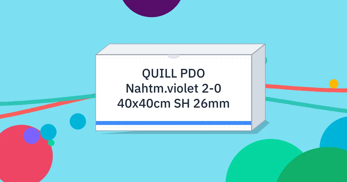 Symbolbild: Packung mit der Aufschrift QUILL PDO Nahtm.violet 2-0 40x40cm SH 26mm (PZN 17989630) – Verfügbarkeit und Bezug in Apotheken in Frankfurt am Main