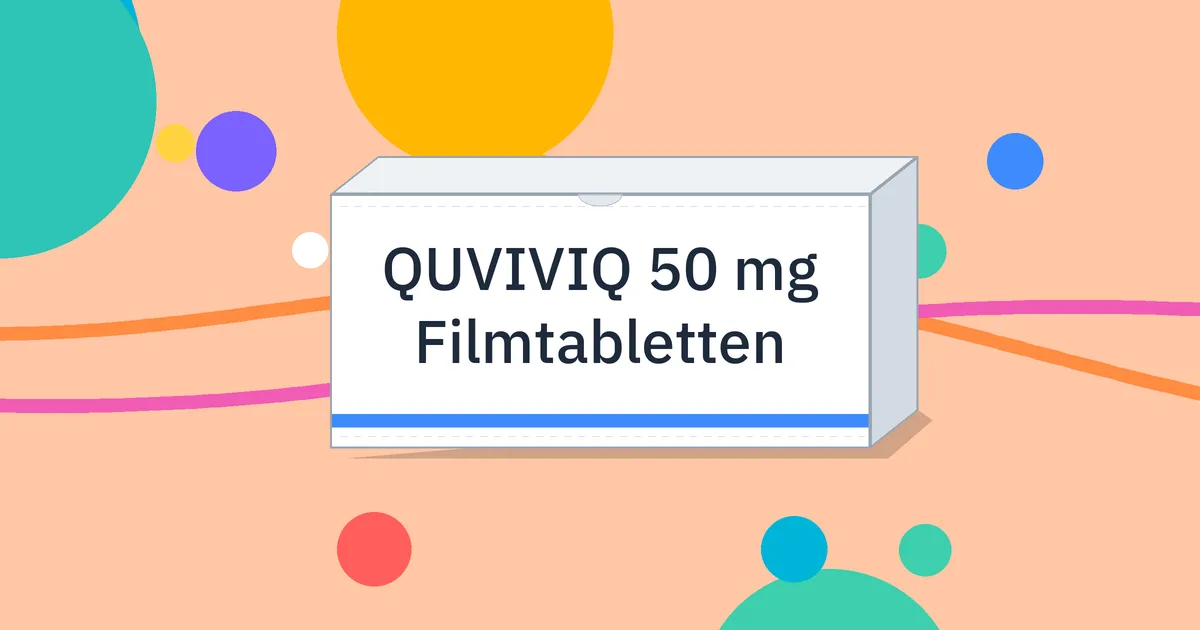 Symbolbild: Packung mit der Aufschrift QUVIVIQ 50 mg Filmtabletten (PZN 18809216) – Verfügbarkeit und Bezug in Apotheken in Frankfurt am Main