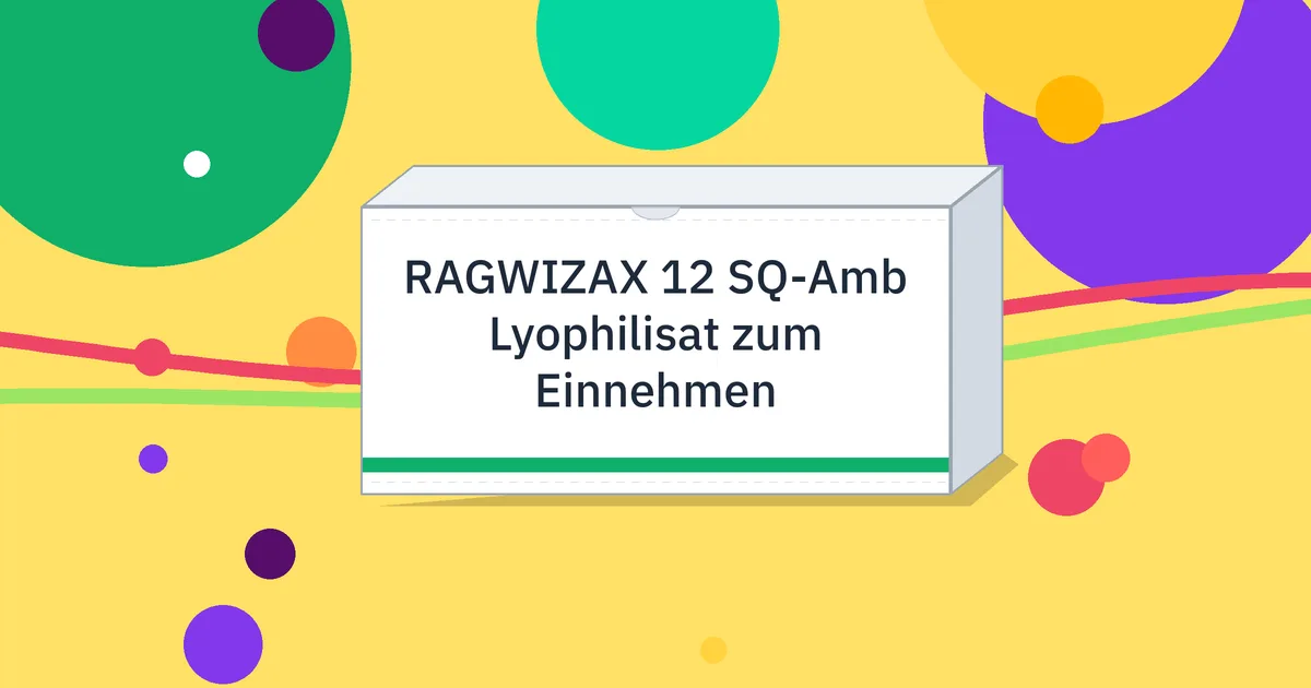 Symbolbild: Packung mit der Aufschrift RAGWIZAX 12 SQ-Amb Lyophilisat zum Einnehmen (PZN 15408362) – Verfügbarkeit und Bezug in Apotheken in Frankfurt am Main