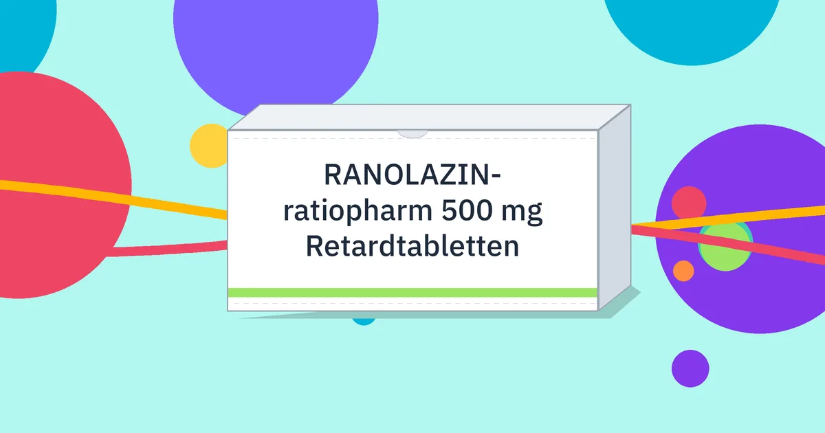 Symbolbild: Packung mit der Aufschrift RANOLAZIN-ratiopharm 500 mg Retardtabletten (PZN 20389856) – Verfügbarkeit und Bezug in Apotheken in Frankfurt am Main