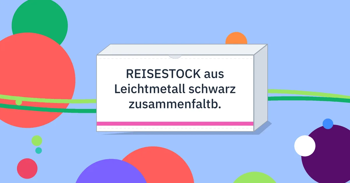 Symbolbild: Packung mit der Aufschrift REISESTOCK aus Leichtmetall schwarz zusammenfaltb. (PZN 08704172) – Verfügbarkeit und Bezug in Apotheken in Frankfurt am Main