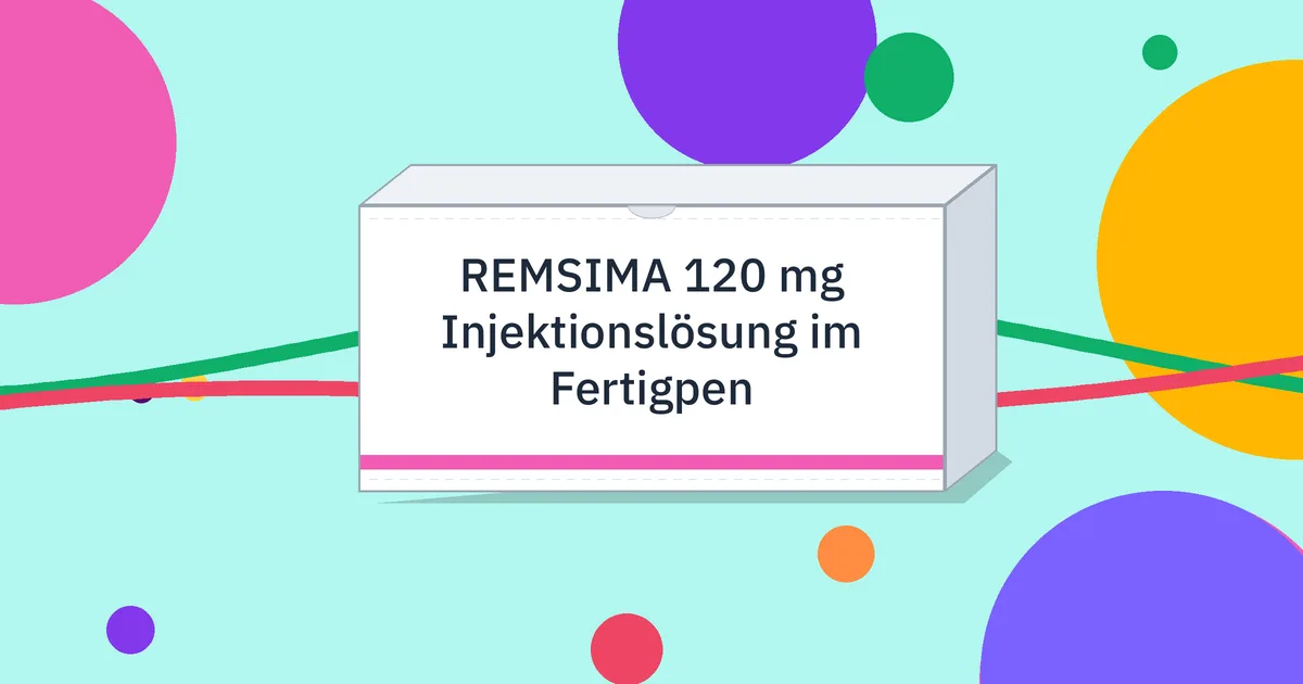 Symbolbild: Packung mit der Aufschrift REMSIMA 120 mg Injektionslösung im Fertigpen (PZN 17446289) – Verfügbarkeit und Bezug in Apotheken in Frankfurt am Main