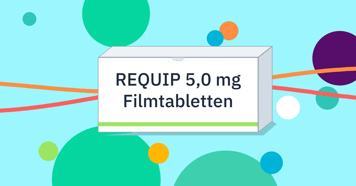 Symbolbild: Packung mit der Aufschrift REQUIP 5,0 mg Filmtabletten (PZN 07708630) – Verfügbarkeit und Bezug in Apotheken in Frankfurt am Main