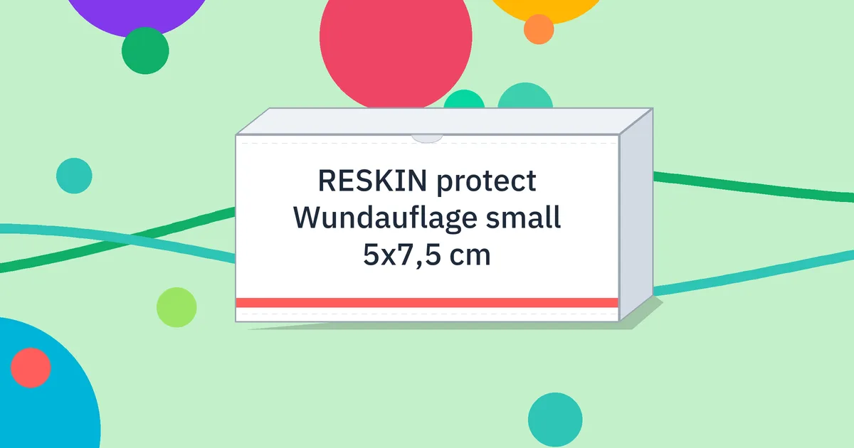 Symbolbild: Packung mit der Aufschrift RESKIN protect Wundauflage small 5x7,5 cm (PZN 18740217) – Verfügbarkeit und Bezug in Apotheken in Frankfurt am Main