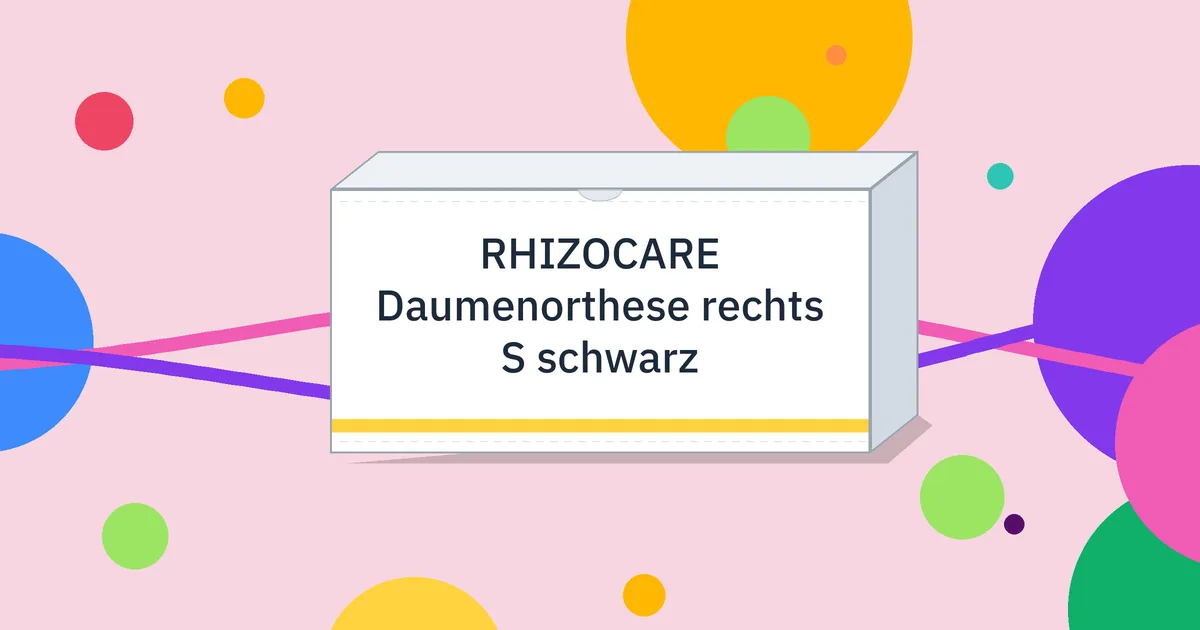 Symbolbild: Packung mit der Aufschrift RHIZOCARE Daumenorthese rechts S schwarz (PZN 10839525) – Verfügbarkeit und Bezug in Apotheken in Frankfurt am Main