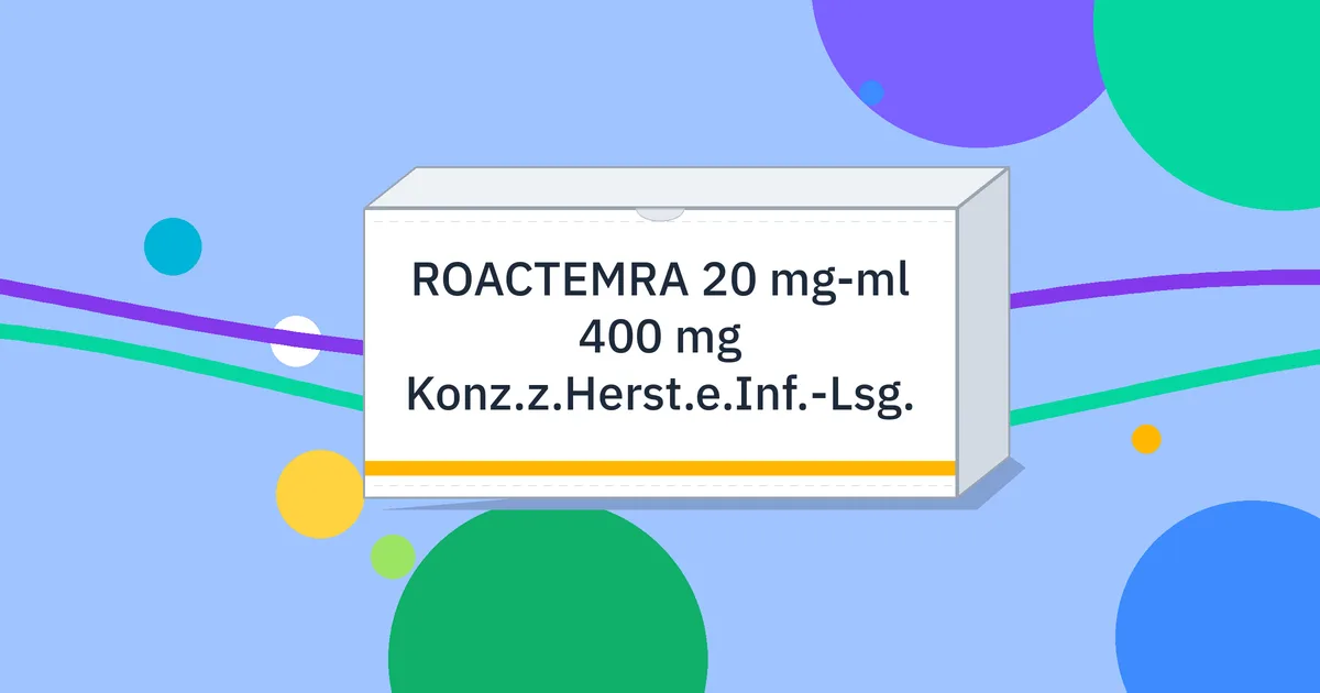Symbolbild: Packung mit der Aufschrift ROACTEMRA 20 mg-ml 400 mg Konz.z.Herst.e.Inf.-Lsg. (PZN 10984061) – Verfügbarkeit und Bezug in Apotheken in Frankfurt am Main