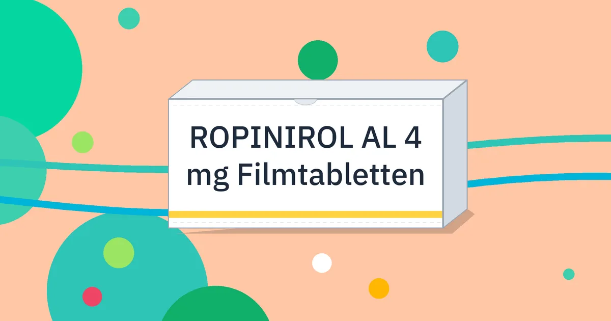Symbolbild: Packung mit der Aufschrift ROPINIROL AL 4 mg Filmtabletten (PZN 01107444) – Verfügbarkeit und Bezug in Apotheken in Frankfurt am Main