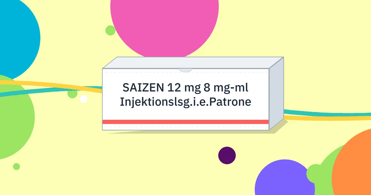 Symbolbild: Packung mit der Aufschrift SAIZEN 12 mg 8 mg-ml Injektionslsg.i.e.Patrone (PZN 20546675) – Verfügbarkeit und Bezug in Apotheken in Frankfurt am Main
