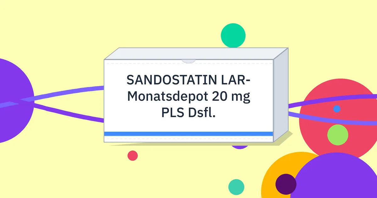 Symbolbild: Packung mit der Aufschrift SANDOSTATIN LAR-Monatsdepot 20 mg PLS Dsfl. (PZN 07025380) – Verfügbarkeit und Bezug in Apotheken in Frankfurt am Main