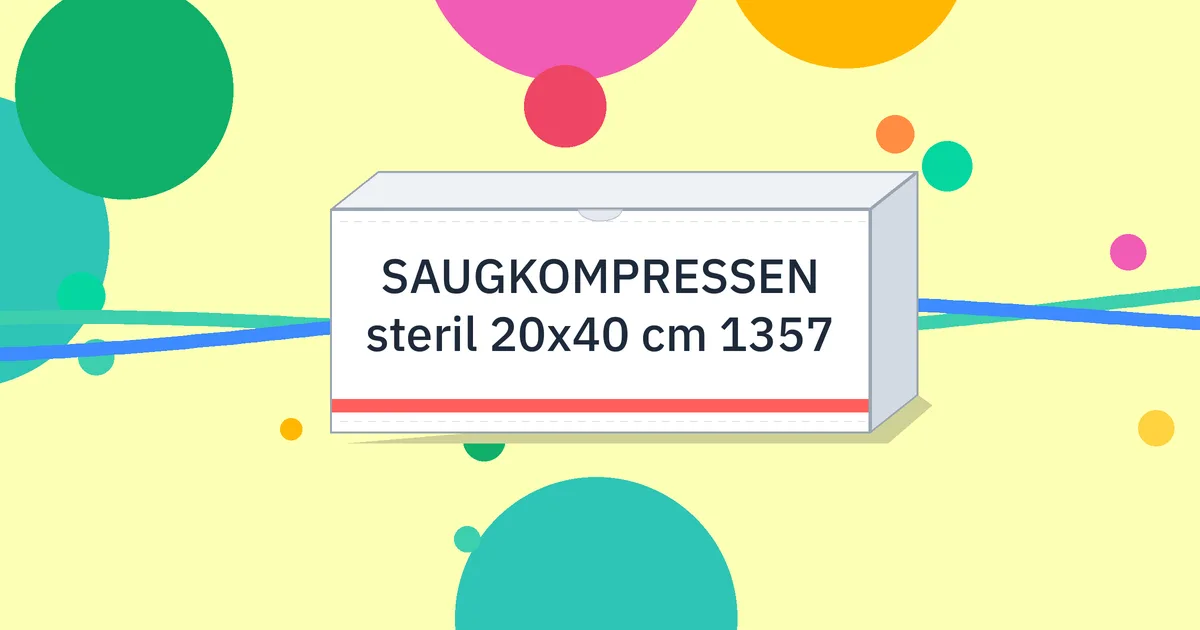 Symbolbild: Packung mit der Aufschrift SAUGKOMPRESSEN steril 20x40 cm 1357 (PZN 07737904) – Verfügbarkeit und Bezug in Apotheken in Frankfurt am Main