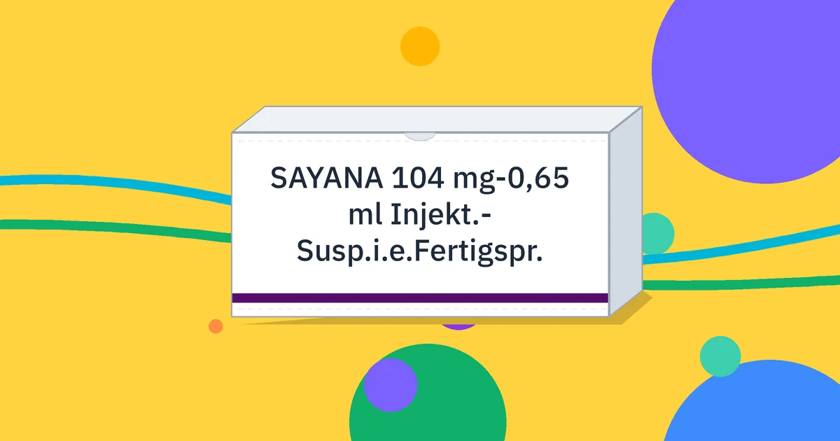 Symbolbild: Packung mit der Aufschrift SAYANA 104 mg-0,65 ml Injekt.-Susp.i.e.Fertigspr. (PZN 06489427) – Verfügbarkeit und Bezug in Apotheken in Frankfurt am Main