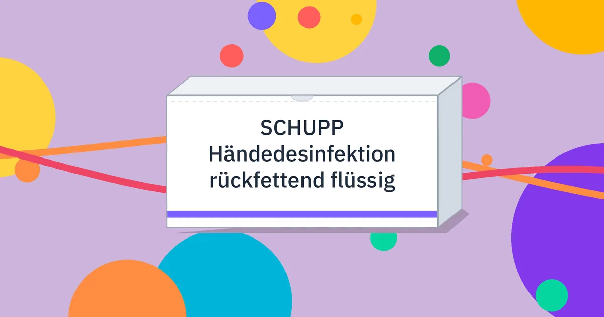 Symbolbild: Packung mit der Aufschrift SCHUPP Händedesinfektion rückfettend flüssig (PZN 16859931) – Verfügbarkeit und Bezug in Apotheken in Frankfurt am Main
