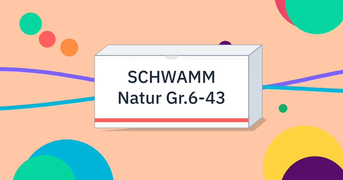 Symbolbild: Packung mit der Aufschrift SCHWAMM Natur Gr.6-43 (PZN 04863442) – Verfügbarkeit und Bezug in Apotheken in Frankfurt am Main