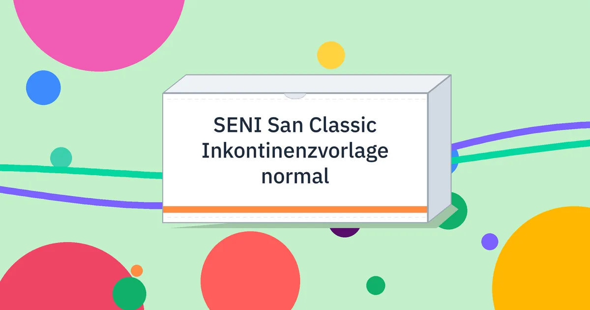 Symbolbild: Packung mit der Aufschrift SENI San Classic Inkontinenzvorlage normal (PZN 18012274) – Verfügbarkeit und Bezug in Apotheken in Frankfurt am Main