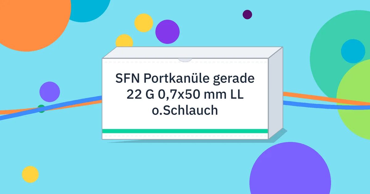 Symbolbild: Packung mit der Aufschrift SFN Portkanüle gerade 22 G 0,7x50 mm LL o.Schlauch (PZN 00560673) – Verfügbarkeit und Bezug in Apotheken in Frankfurt am Main