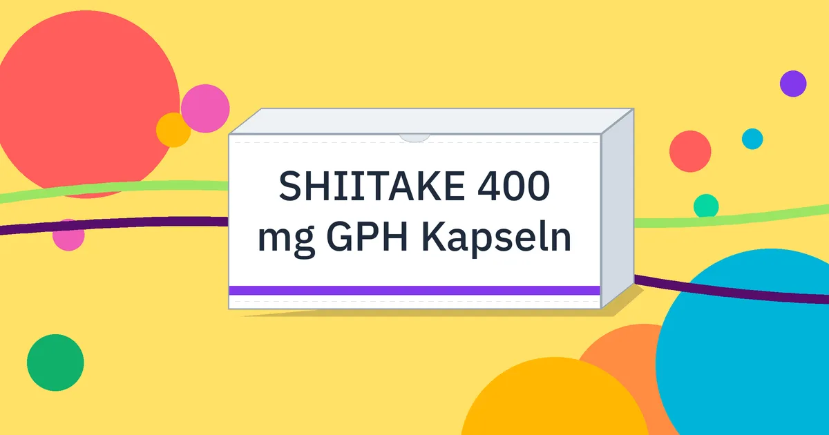 Symbolbild: Packung mit der Aufschrift SHIITAKE 400 mg GPH Kapseln (PZN 00967825) – Verfügbarkeit und Bezug in Apotheken in Frankfurt am Main