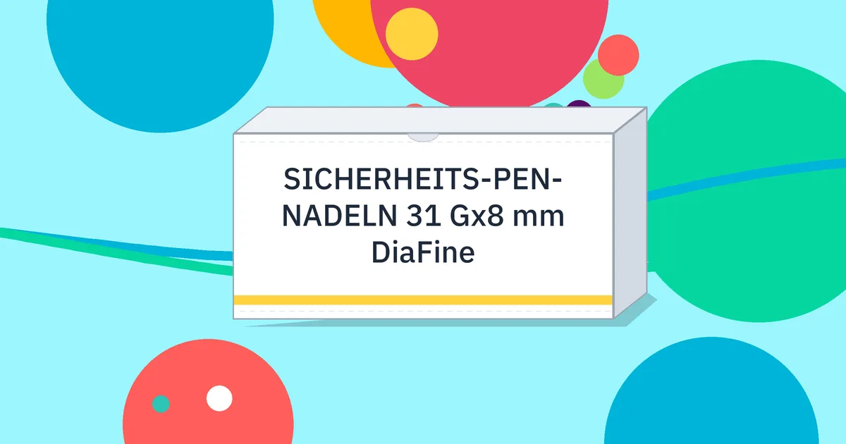 Symbolbild: Packung mit der Aufschrift SICHERHEITS-PEN-NADELN 31 Gx8 mm DiaFine (PZN 18663439) – Verfügbarkeit und Bezug in Apotheken in Frankfurt am Main