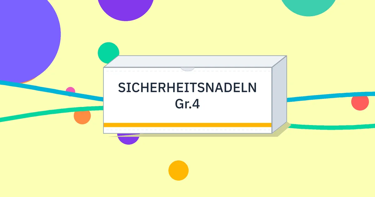 Symbolbild: Packung mit der Aufschrift SICHERHEITSNADELN Gr.4 (PZN 07250906) – Verfügbarkeit und Bezug in Apotheken in Frankfurt am Main
