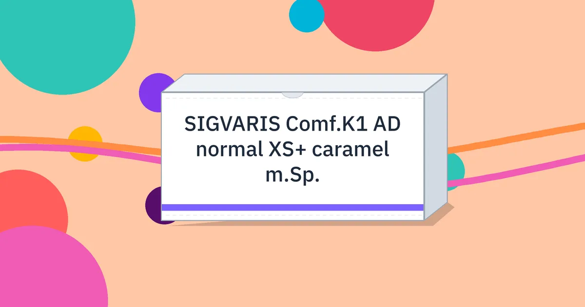 Symbolbild: Packung mit der Aufschrift SIGVARIS Comf.K1 AD normal XS+ caramel m.Sp. (PZN 17041807) – Verfügbarkeit und Bezug in Apotheken in Frankfurt am Main