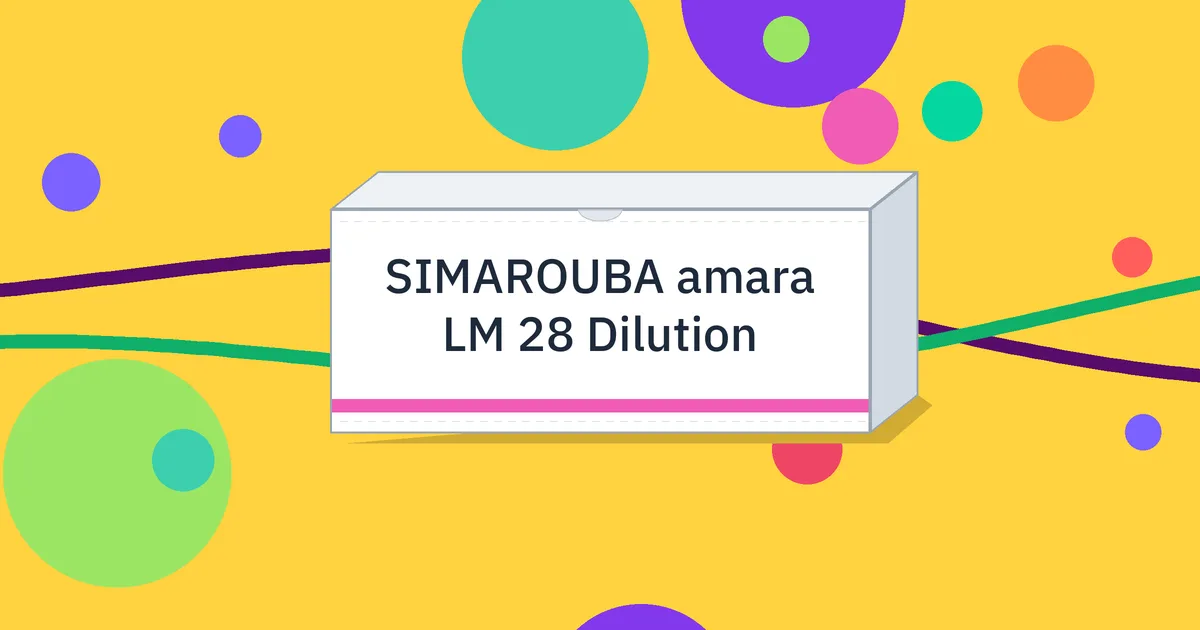 Symbolbild: Packung mit der Aufschrift SIMAROUBA amara LM 28 Dilution (PZN 13680338) – Verfügbarkeit und Bezug in Apotheken in Frankfurt am Main