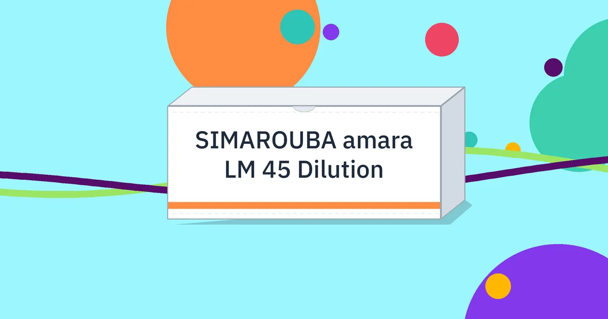 Symbolbild: Packung mit der Aufschrift SIMAROUBA amara LM 45 Dilution (PZN 13680462) – Verfügbarkeit und Bezug in Apotheken in Frankfurt am Main