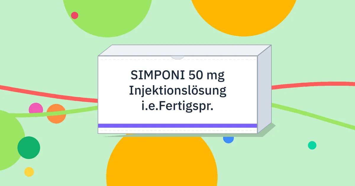 Symbolbild: Packung mit der Aufschrift SIMPONI 50 mg Injektionslösung i.e.Fertigspr. (PZN 19542028) – Verfügbarkeit und Bezug in Apotheken in Frankfurt am Main