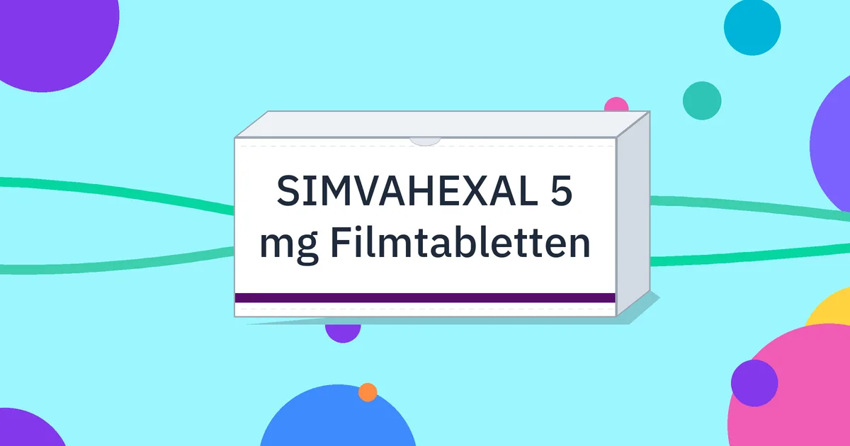 Symbolbild: Packung mit der Aufschrift SIMVAHEXAL 5 mg Filmtabletten (PZN 02846528) – Verfügbarkeit und Bezug in Apotheken in Frankfurt am Main