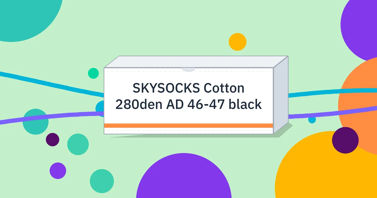 Symbolbild: Packung mit der Aufschrift SKYSOCKS Cotton 280den AD 46-47 black (PZN 18664143) – Verfügbarkeit und Bezug in Apotheken in Frankfurt am Main