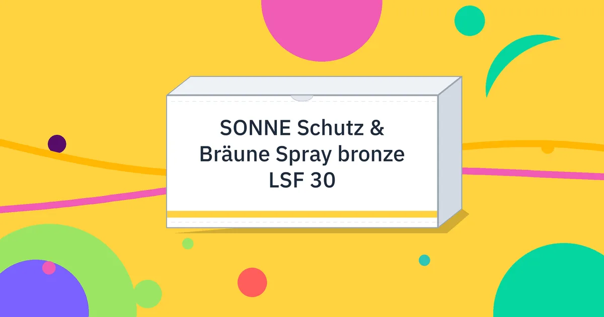 Symbolbild: Packung mit der Aufschrift SONNE Schutz & Bräune Spray bronze LSF 30 (PZN 18273164) – Verfügbarkeit und Bezug in Apotheken in Frankfurt am Main