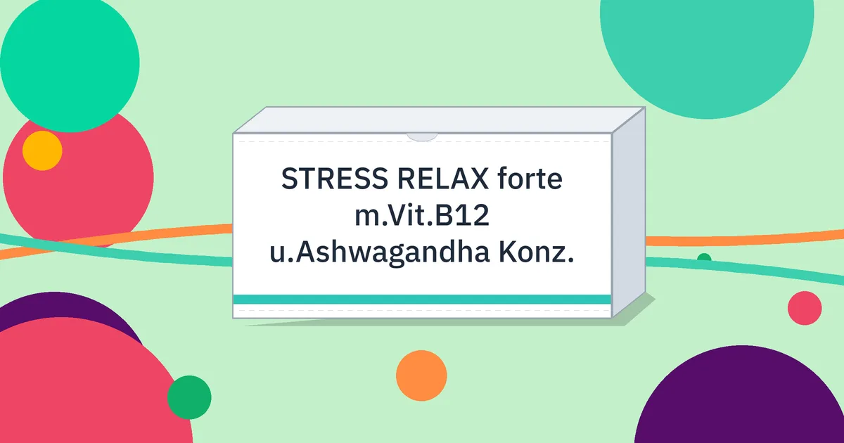 Symbolbild: Packung mit der Aufschrift STRESS RELAX forte m.Vit.B12 u.Ashwagandha Konz. (PZN 17889058) – Verfügbarkeit und Bezug in Apotheken in Frankfurt am Main