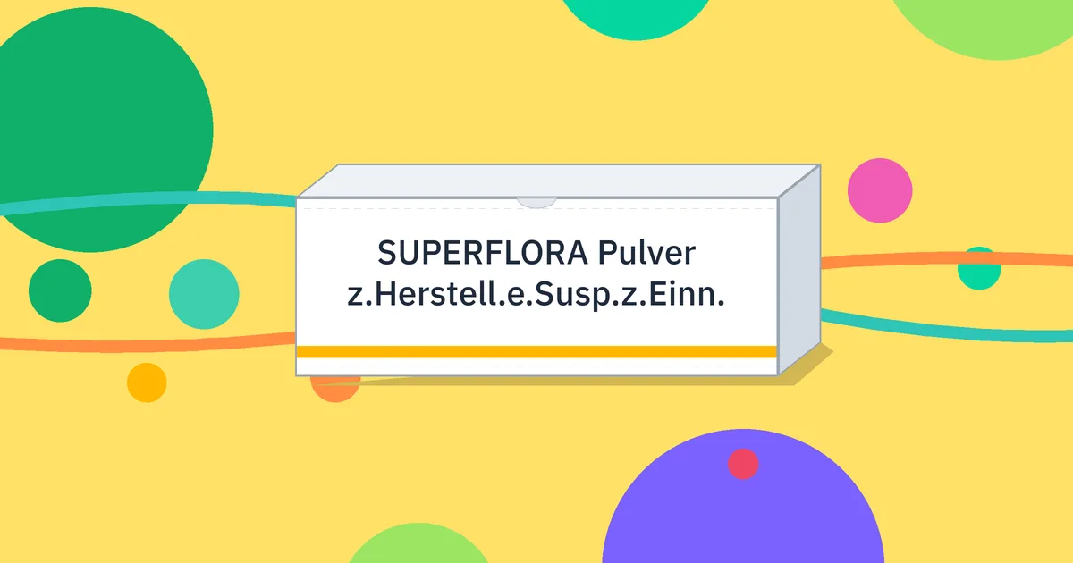 Symbolbild: Packung mit der Aufschrift SUPERFLORA Pulver z.Herstell.e.Susp.z.Einn. (PZN 20541726) – Verfügbarkeit und Bezug in Apotheken in Frankfurt am Main