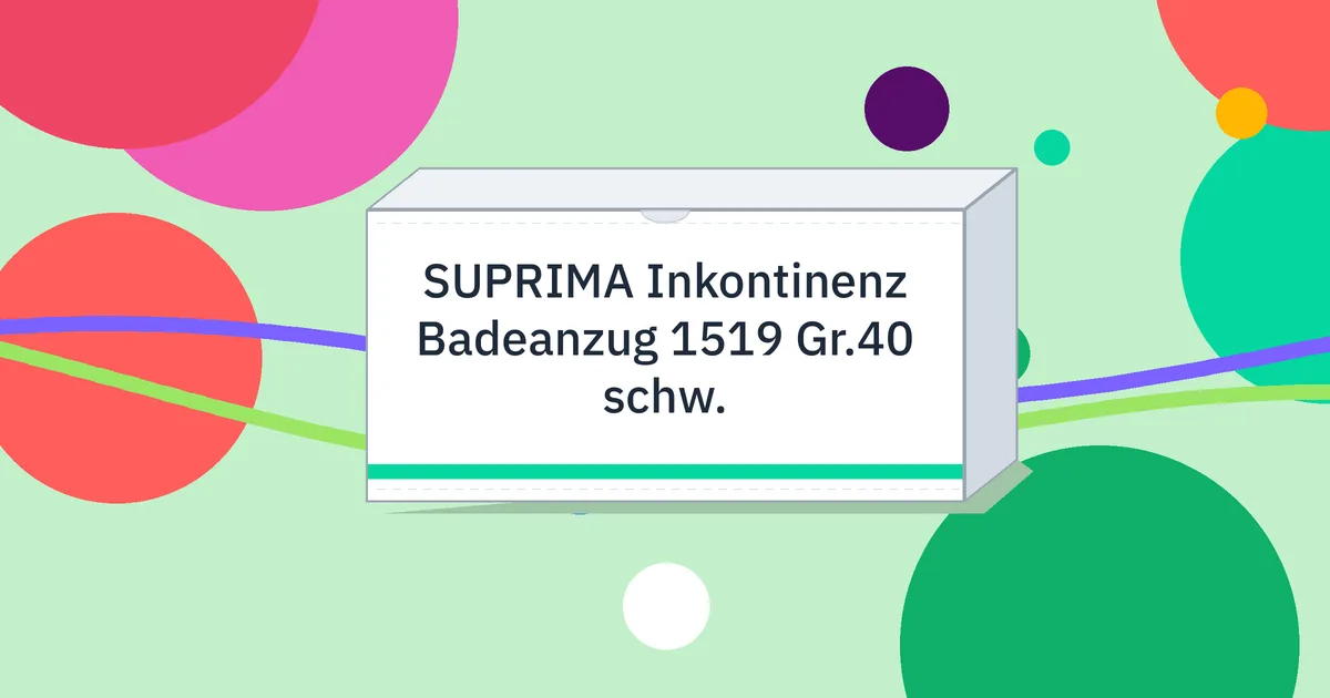 Symbolbild: Packung mit der Aufschrift SUPRIMA Inkontinenz Badeanzug 1519 Gr.40 schw. (PZN 04376647) – Verfügbarkeit und Bezug in Apotheken in Frankfurt am Main