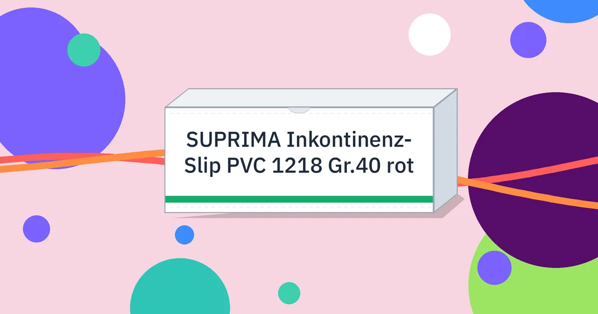 Symbolbild: Packung mit der Aufschrift SUPRIMA Inkontinenz-Slip PVC 1218 Gr.40 rot (PZN 03507165) – Verfügbarkeit und Bezug in Apotheken in Frankfurt am Main