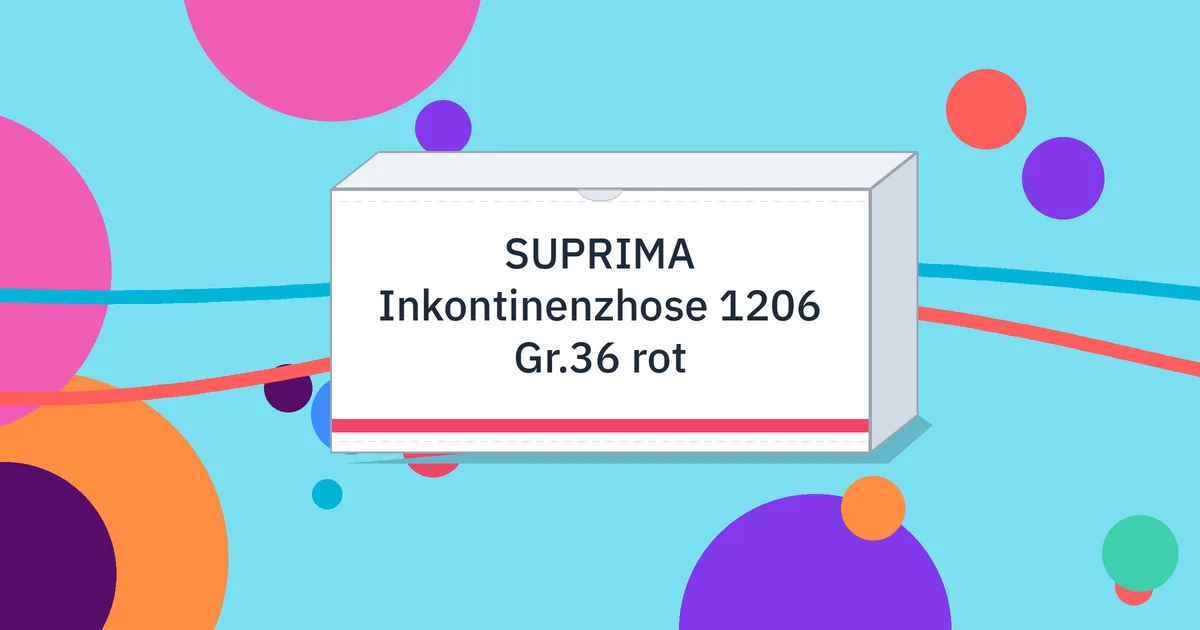 Symbolbild: Packung mit der Aufschrift SUPRIMA Inkontinenzhose 1206 Gr.36 rot (PZN 01513285) – Verfügbarkeit und Bezug in Apotheken in Frankfurt am Main